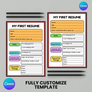 Kids' First Resume Template: Editable Canva Worksheet, Student Career ...