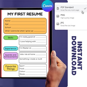 Kids' First Resume Template: Editable Canva Worksheet, Student Career ...