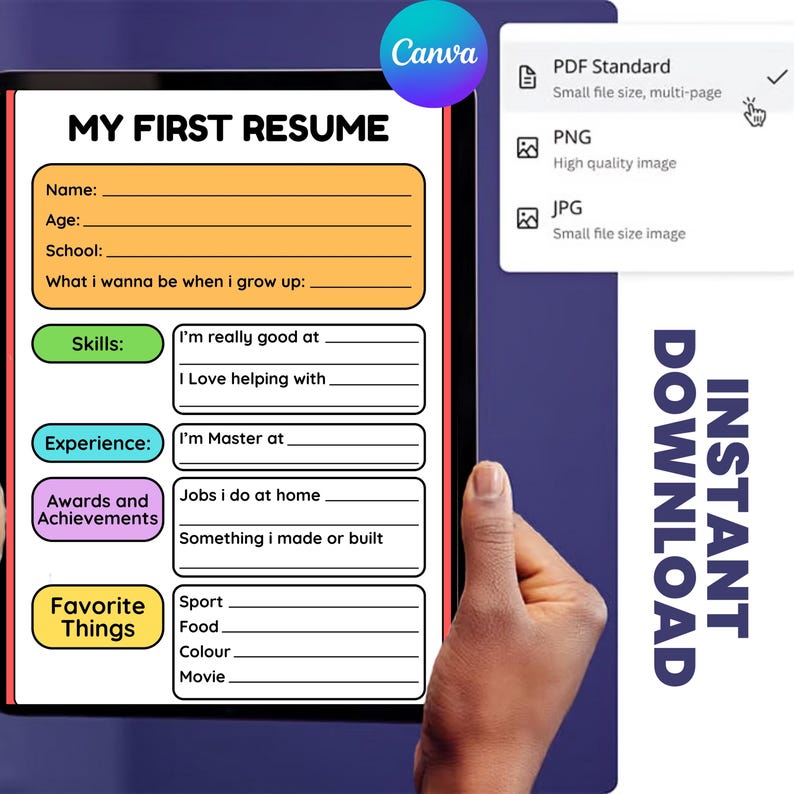 Kids' First Resume Template: Editable Canva Worksheet, Student Career ...