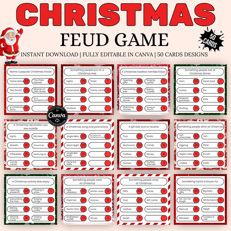 Christmas Friendly Feud Game Printable, Holiday Family Trivia Games ...