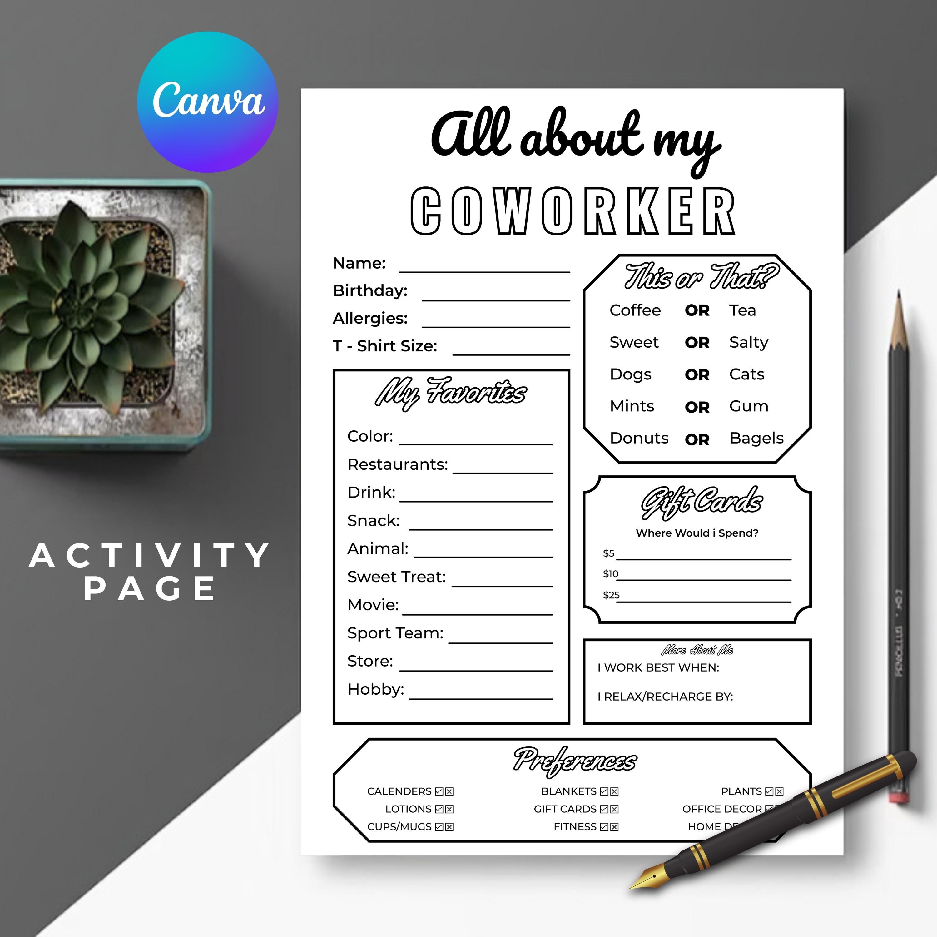 Coworker Info Sheet: Team Building Questionnaire (PDF Printable ...