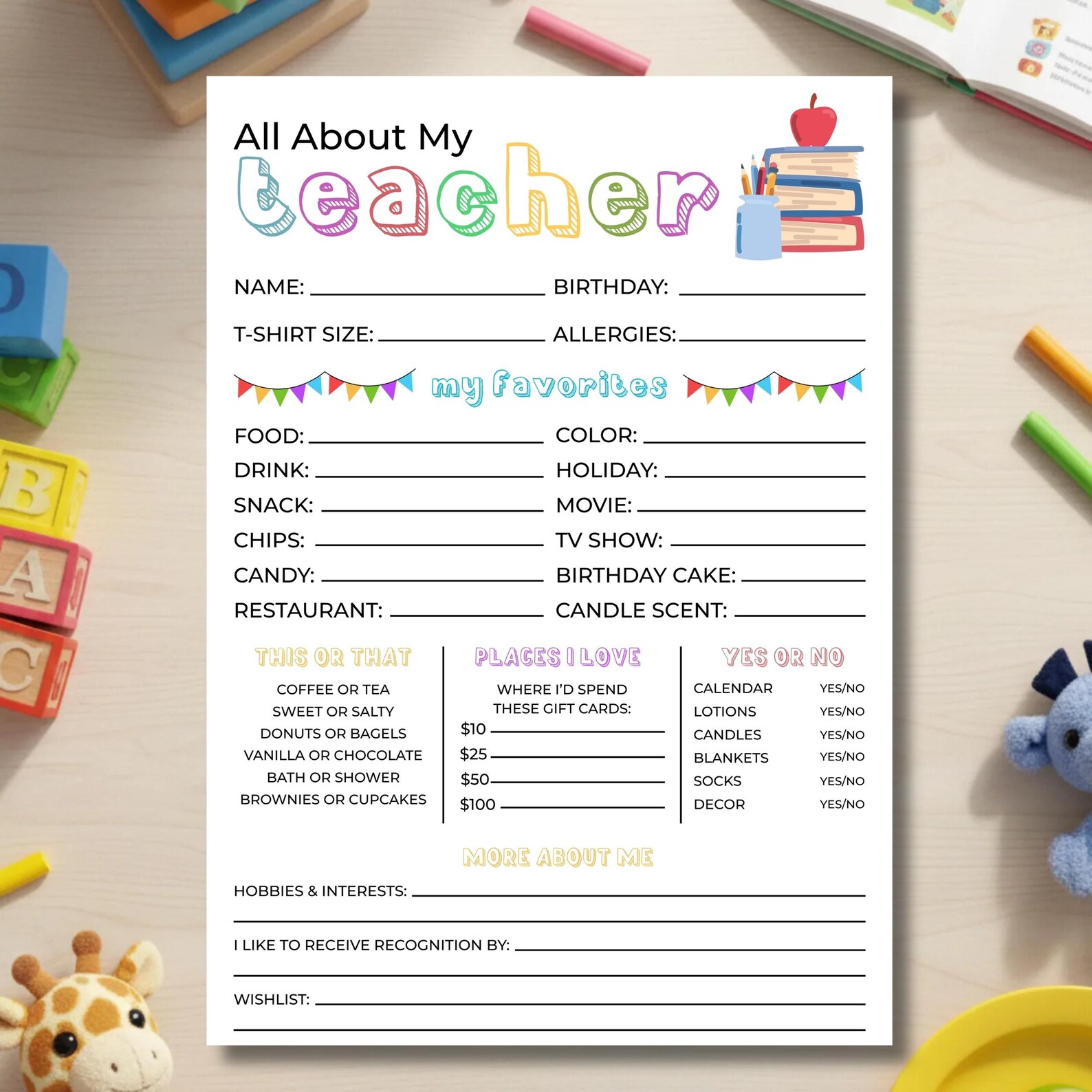 Editable Teacher Favorite Things Template, Get to Know Teacher Survey ...