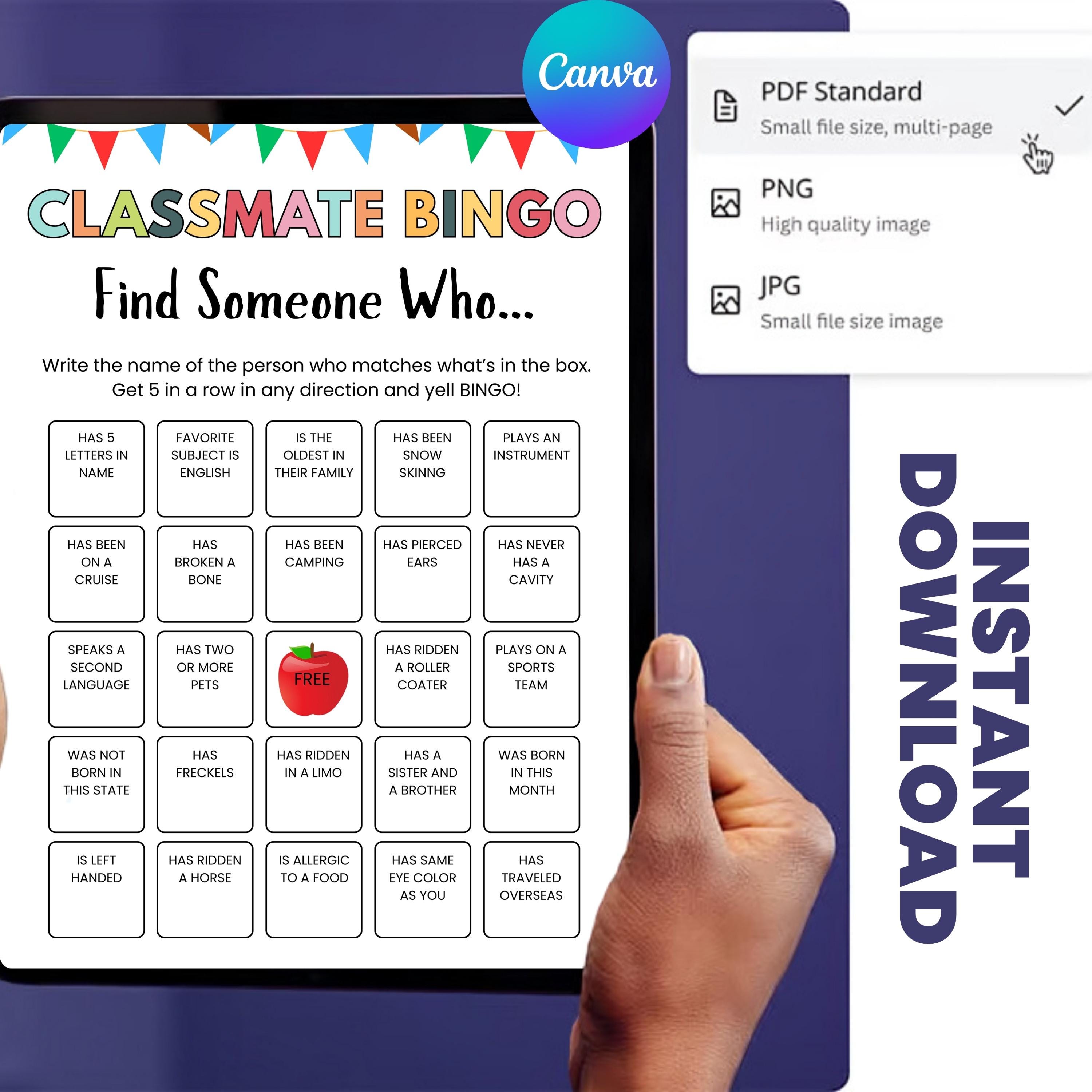 Classmate Bingo Icebreaker: Back to School Activity (editable Canva ...