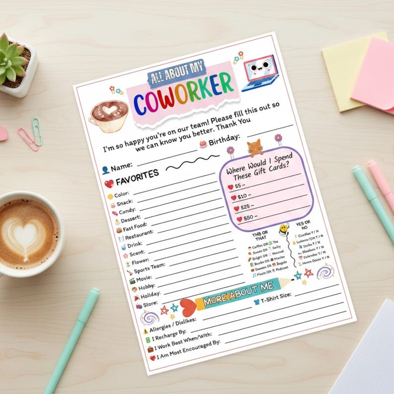 Printable Coworker Favorites Questionnaire, Staff Appreciation Survey ...