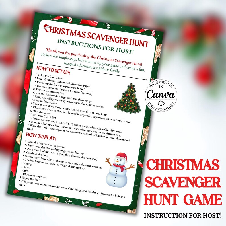 Christmas Scavenger Hunt Printable, Treasure Hunt Game for Teens Adults ...