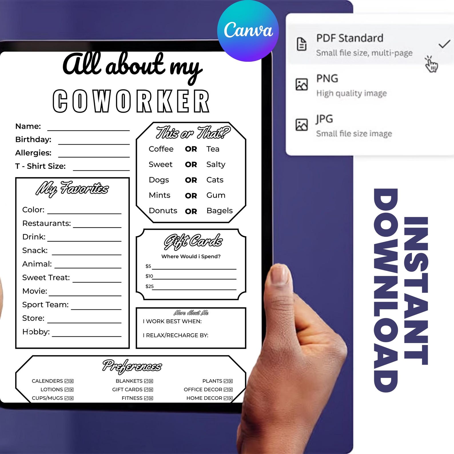 Coworker Info Sheet: Team Building Questionnaire (PDF Printable ...