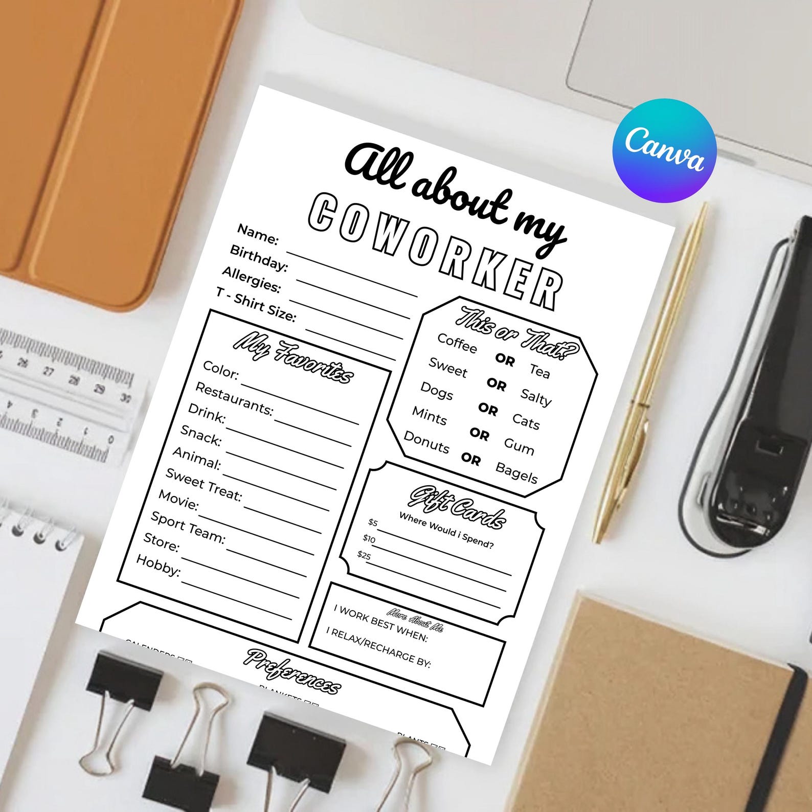 Coworker Info Sheet: Team Building Questionnaire (PDF Printable ...