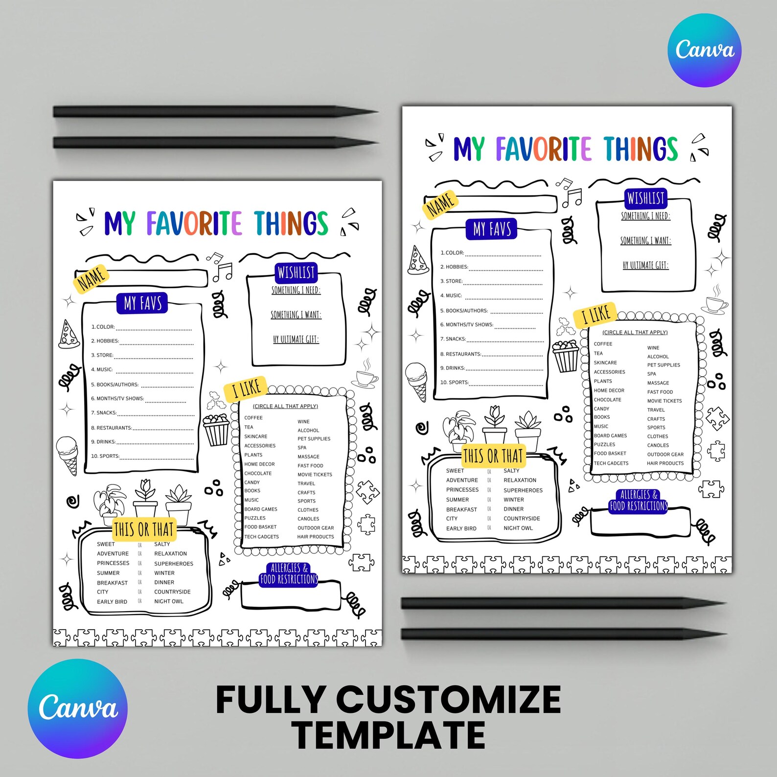 Editable Favorite Things Survey Canva Template All About Me - Teacher ...