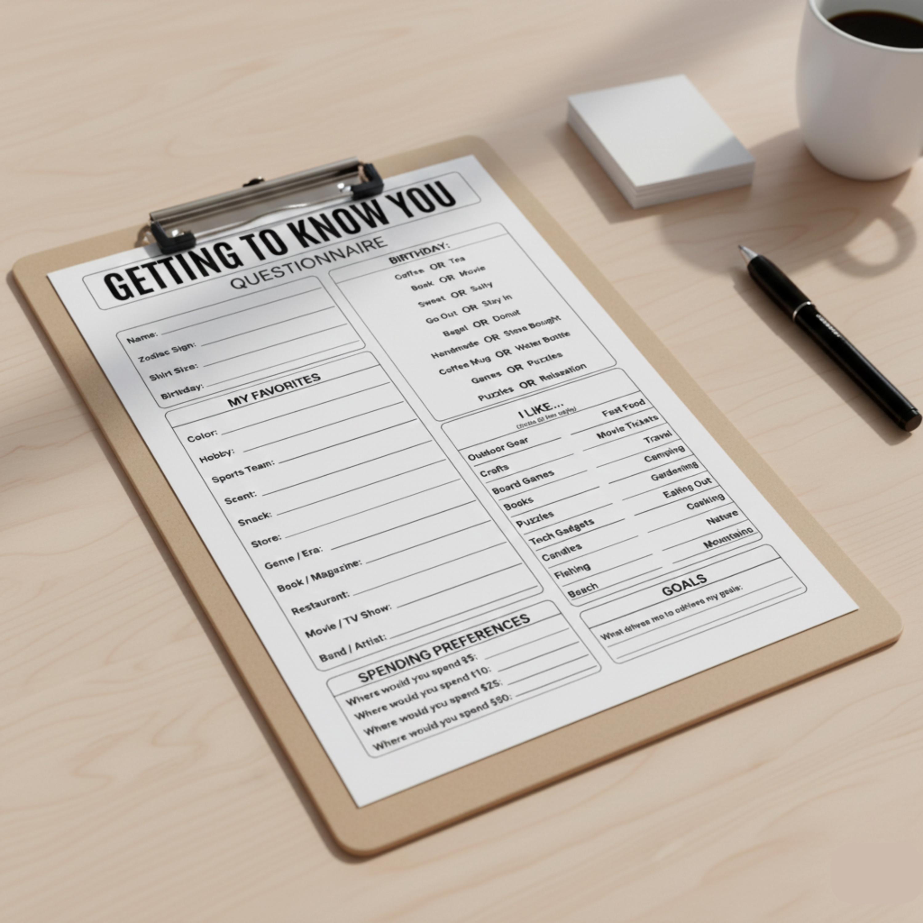 Getting to Know You Survey Printable, Coworker Favorites Questionnaire ...