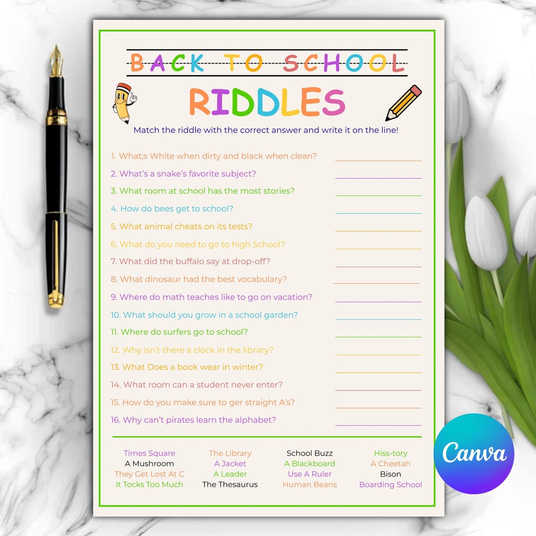 Back to School Riddle Game for Kids, Printable First Day of School ...