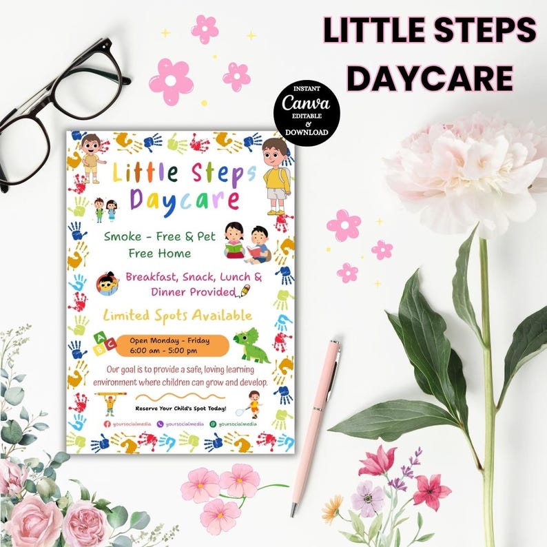 Editable Daycare Flyer Canva Template, Childcare Preschool Home Daycare ...