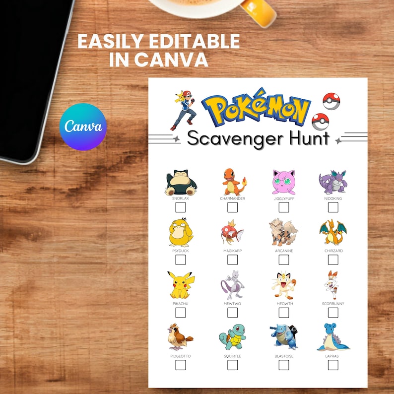 Pokemon Scavenger Hunt Printable Game: Birthday Treasure Hunt Activity ...