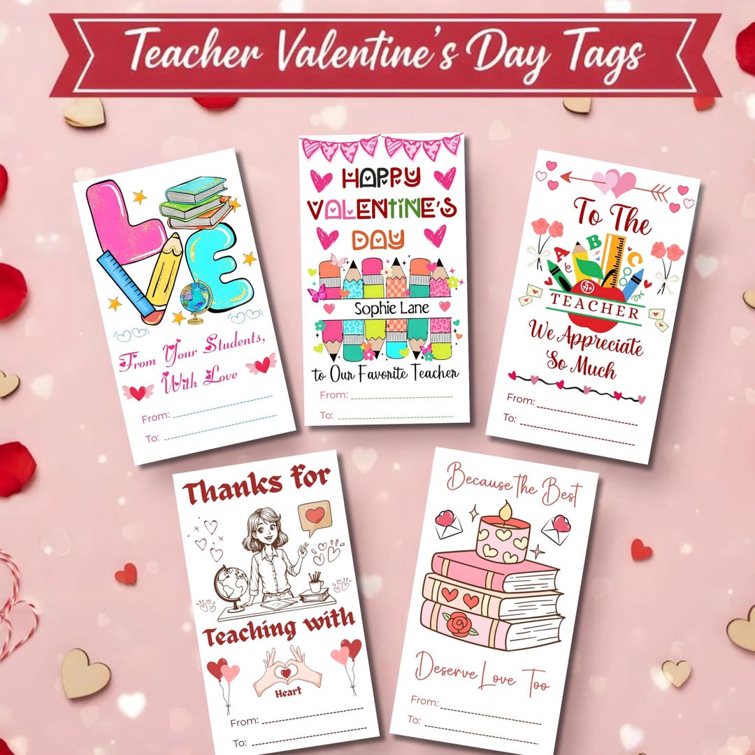 Editable Teacher Valentine Gift Tags Bundle Printable, School Staff ...