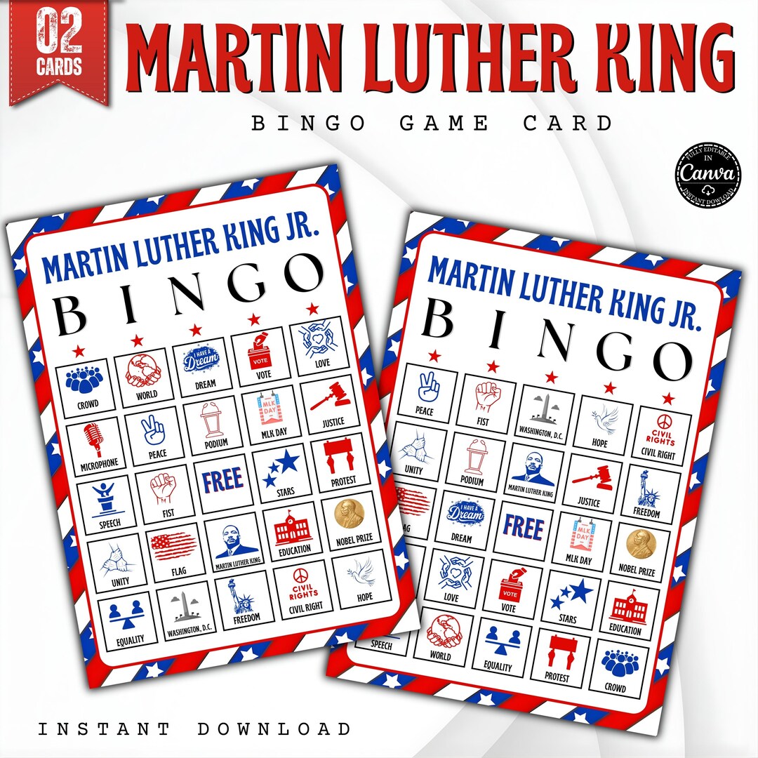 Editable Martin Luther King Jr Bingo Game Canva Template, MLK Day ...