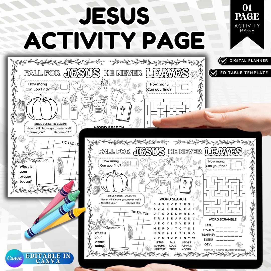 Bible Activity Placemat for Kids: Nativity & Christian Coloring Page, 8 ...