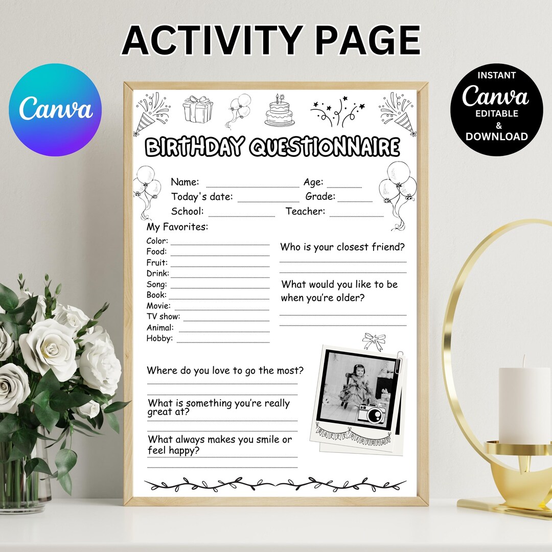 Editable Kids Birthday Interview, Printable Birthday Questionnaire Form ...