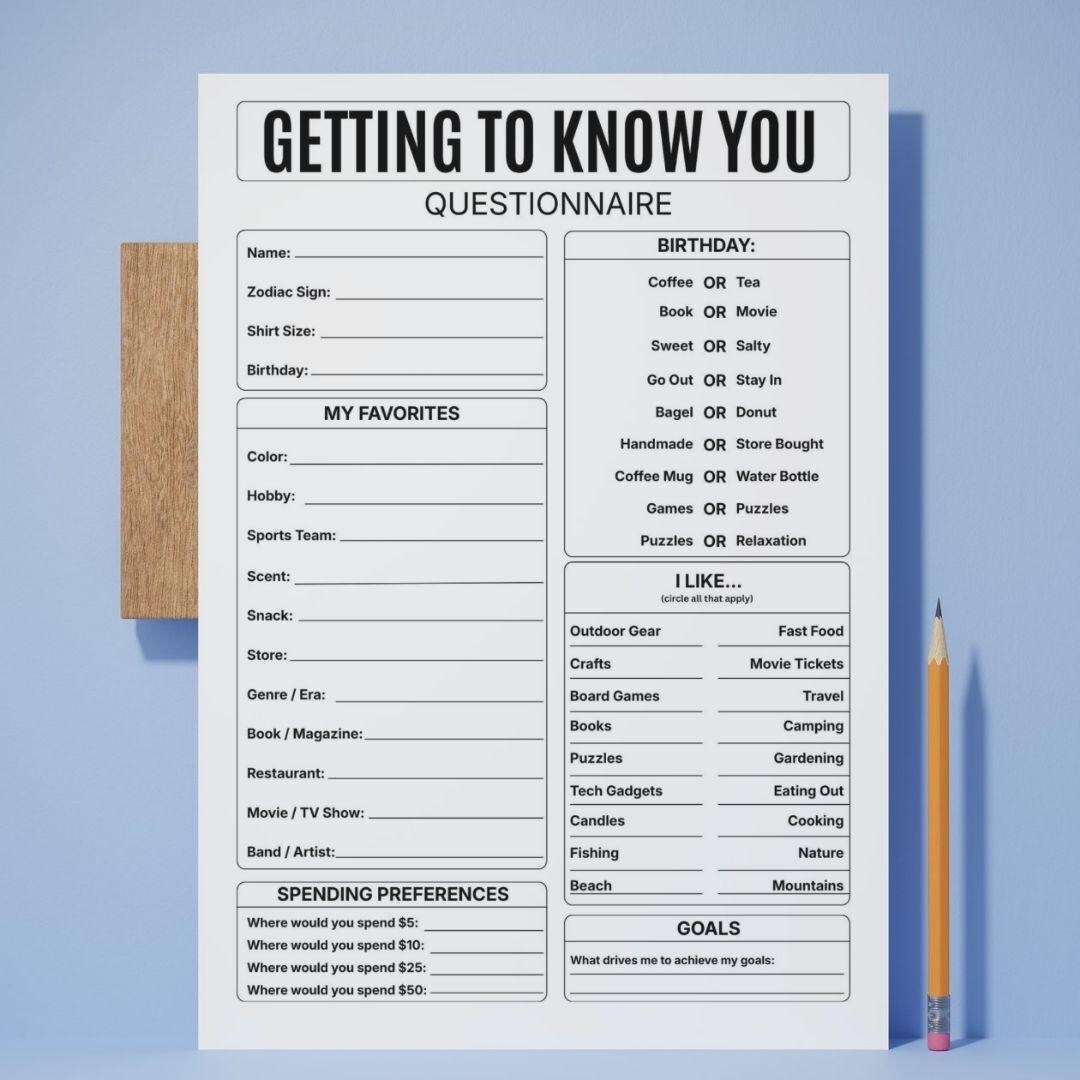 Editable Getting to Know You Worksheet, Favorite Things Questionnaire ...