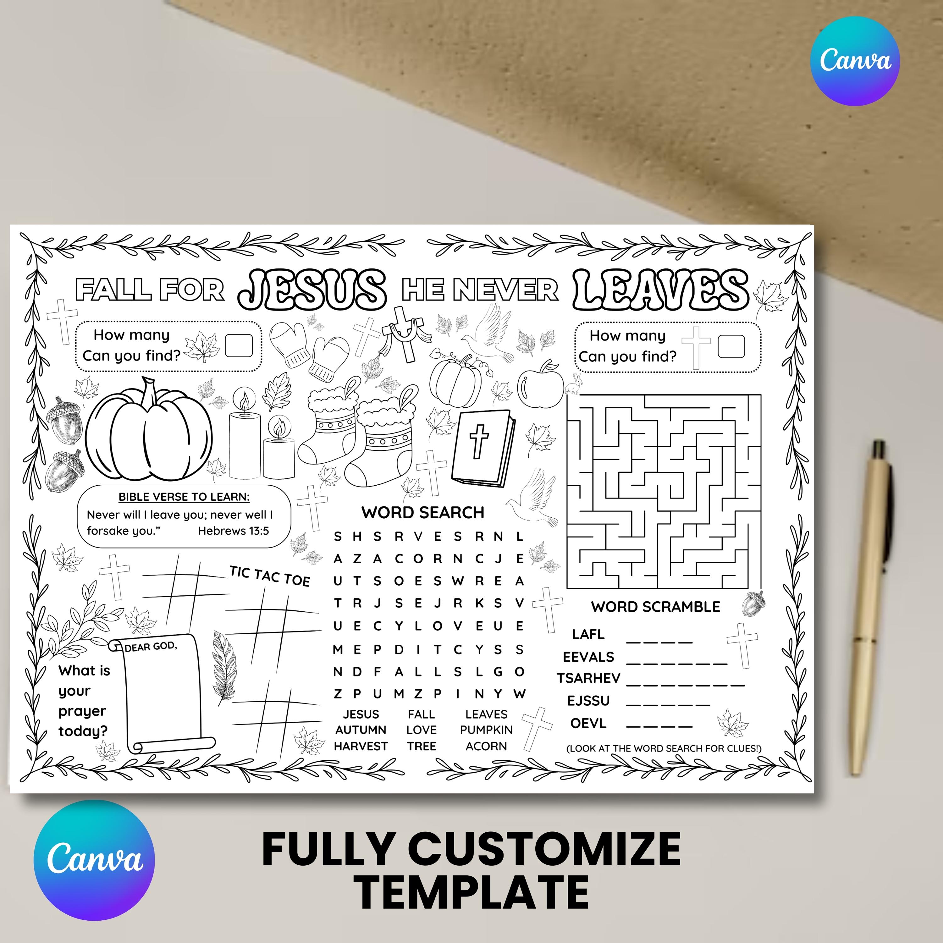 Bible Activity Placemat for Kids: Nativity & Christian Coloring Page, 8 ...
