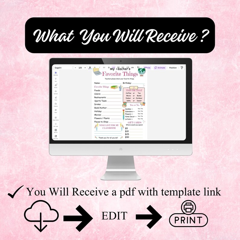 Editable Teacher Favorite Things Template, Printable Teacher Survey ...