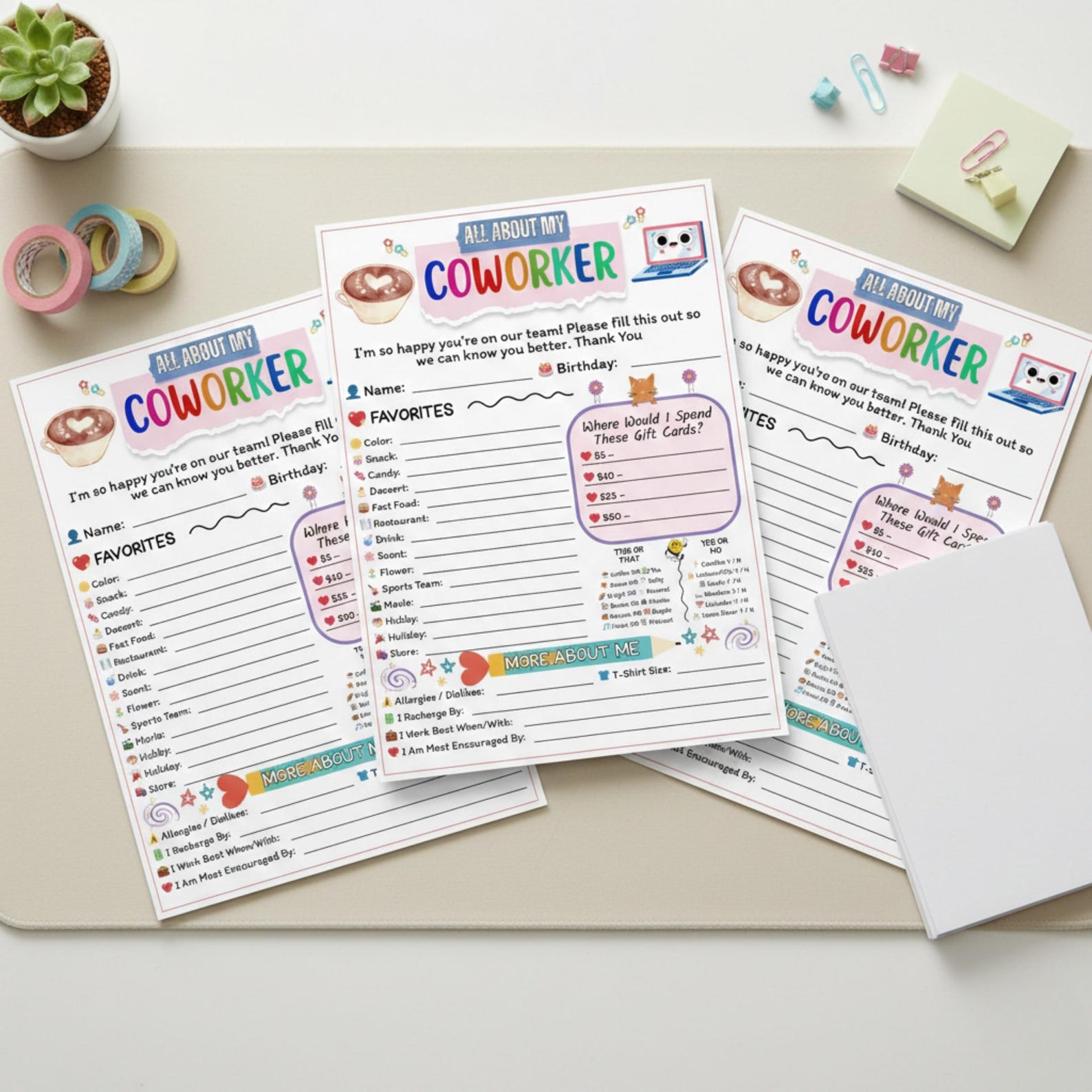 Printable Coworker Favorites Questionnaire, Staff Appreciation Survey ...