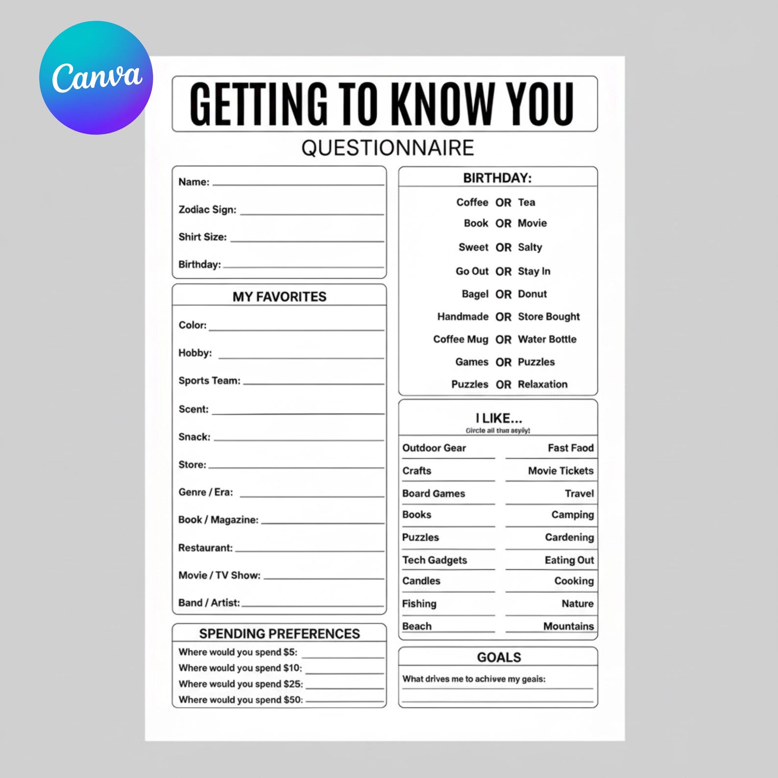 Getting to Know You Survey Printable, Coworker Favorites Questionnaire ...