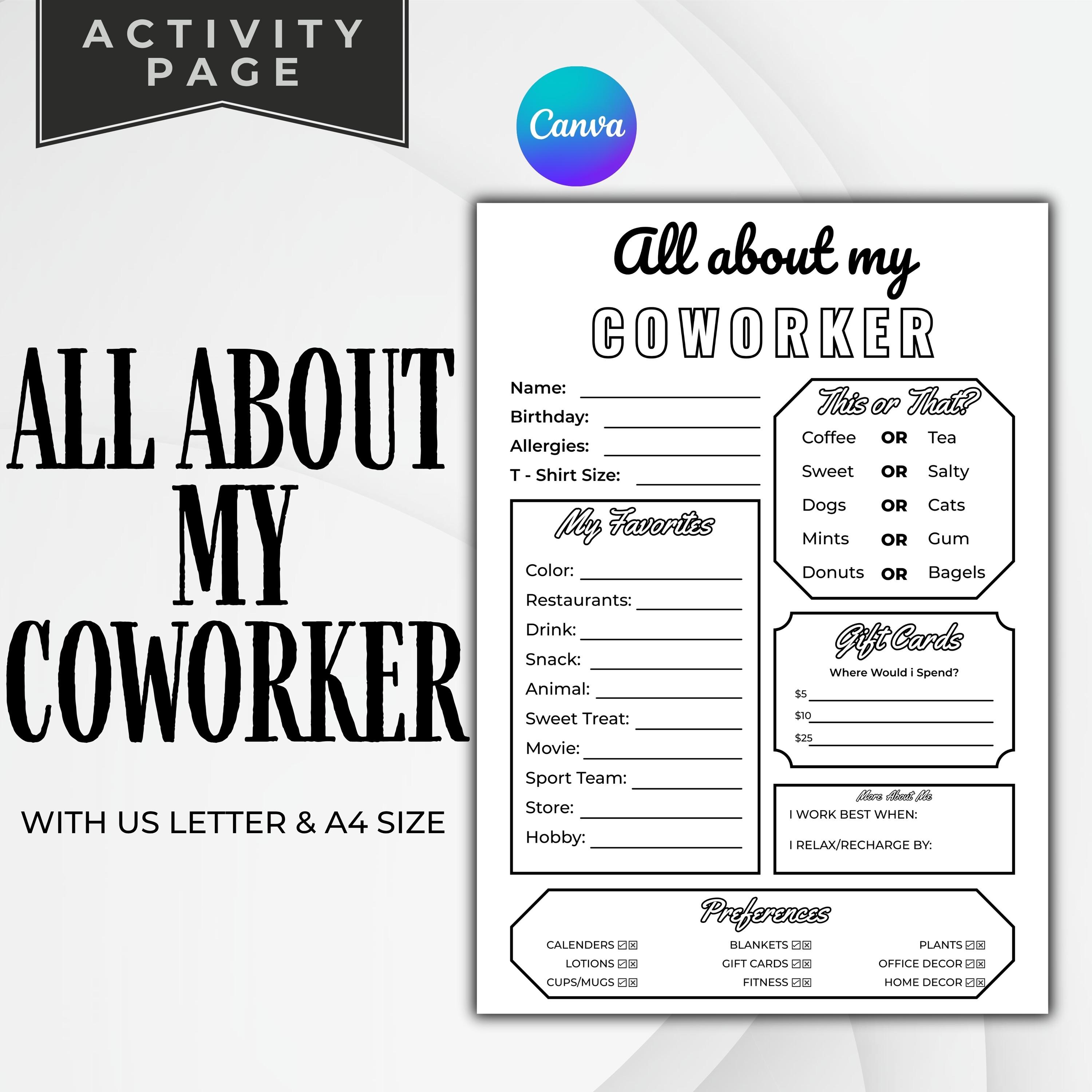 Coworker Info Sheet: Team Building Questionnaire (PDF Printable ...