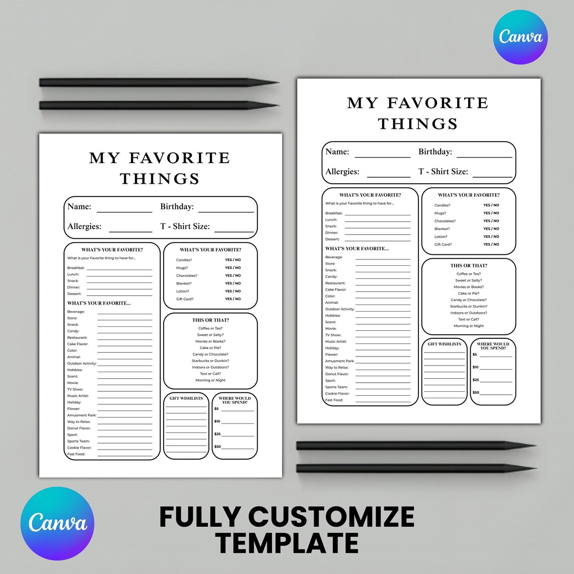 Editable Favorite Things Survey: All About Me Printable (PDF Download ...