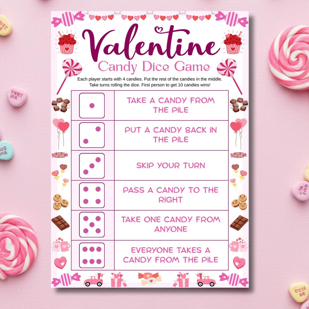Valentine Dice Game Printable, Classroom Candy Exchange, Kids Party ...
