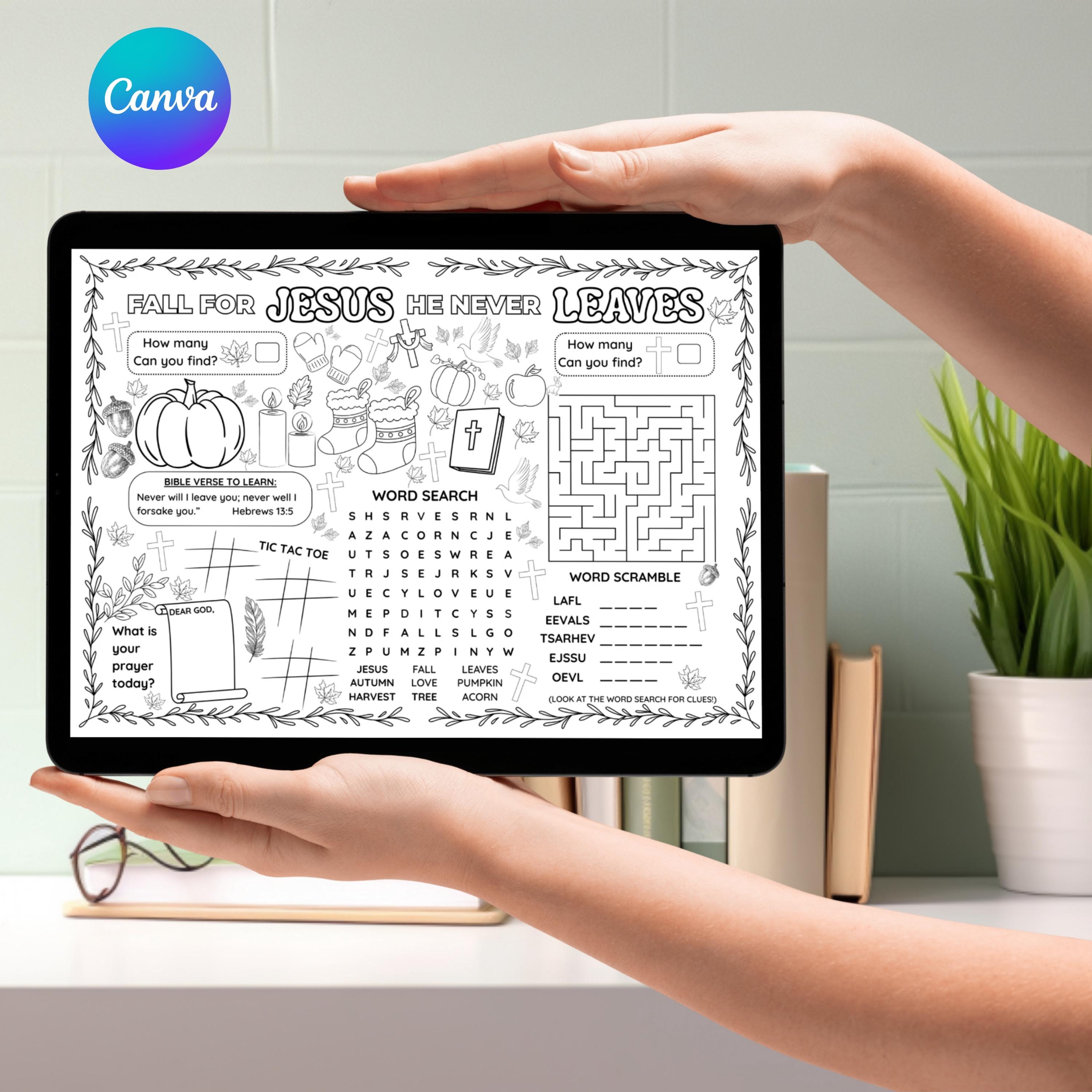 Bible Activity Placemat for Kids: Nativity & Christian Coloring Page, 8 ...
