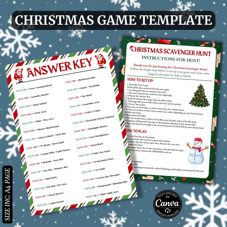Christmas Scavenger Hunt Printable, Treasure Hunt Game for Teens Adults ...