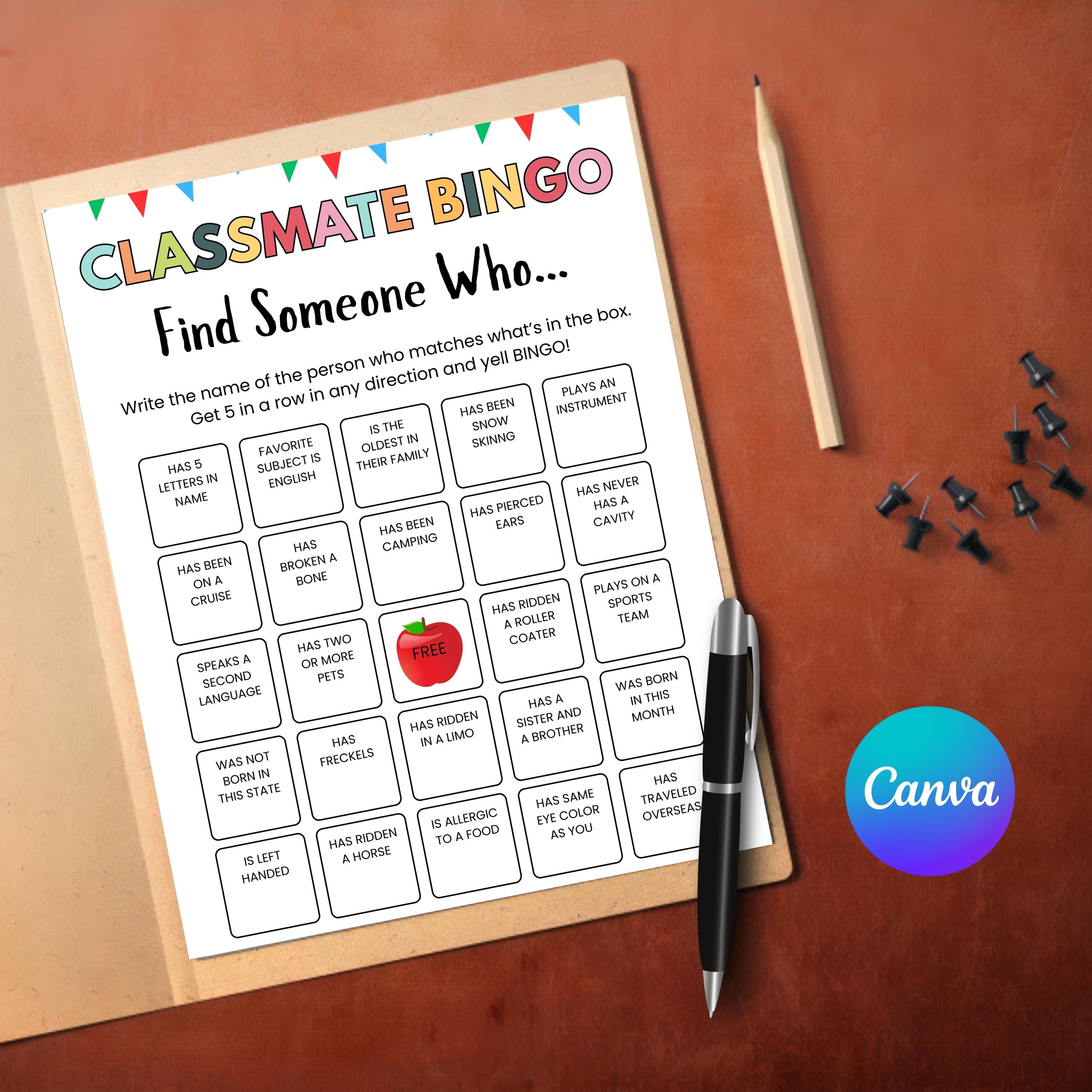 Classmate Bingo Icebreaker: Back to School Activity (editable Canva ...