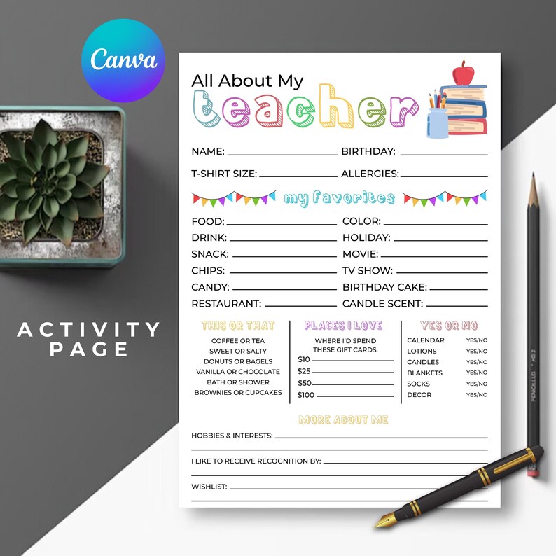 Teacher Favorites Printable Bundle: Back to School Questionnaire (PDF ...