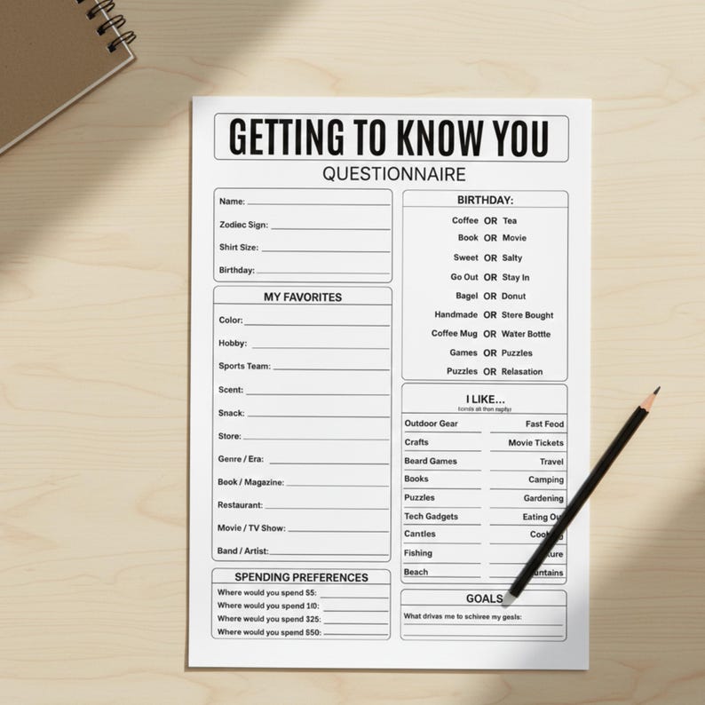 Getting to Know You Survey Printable, Coworker Favorites Questionnaire ...