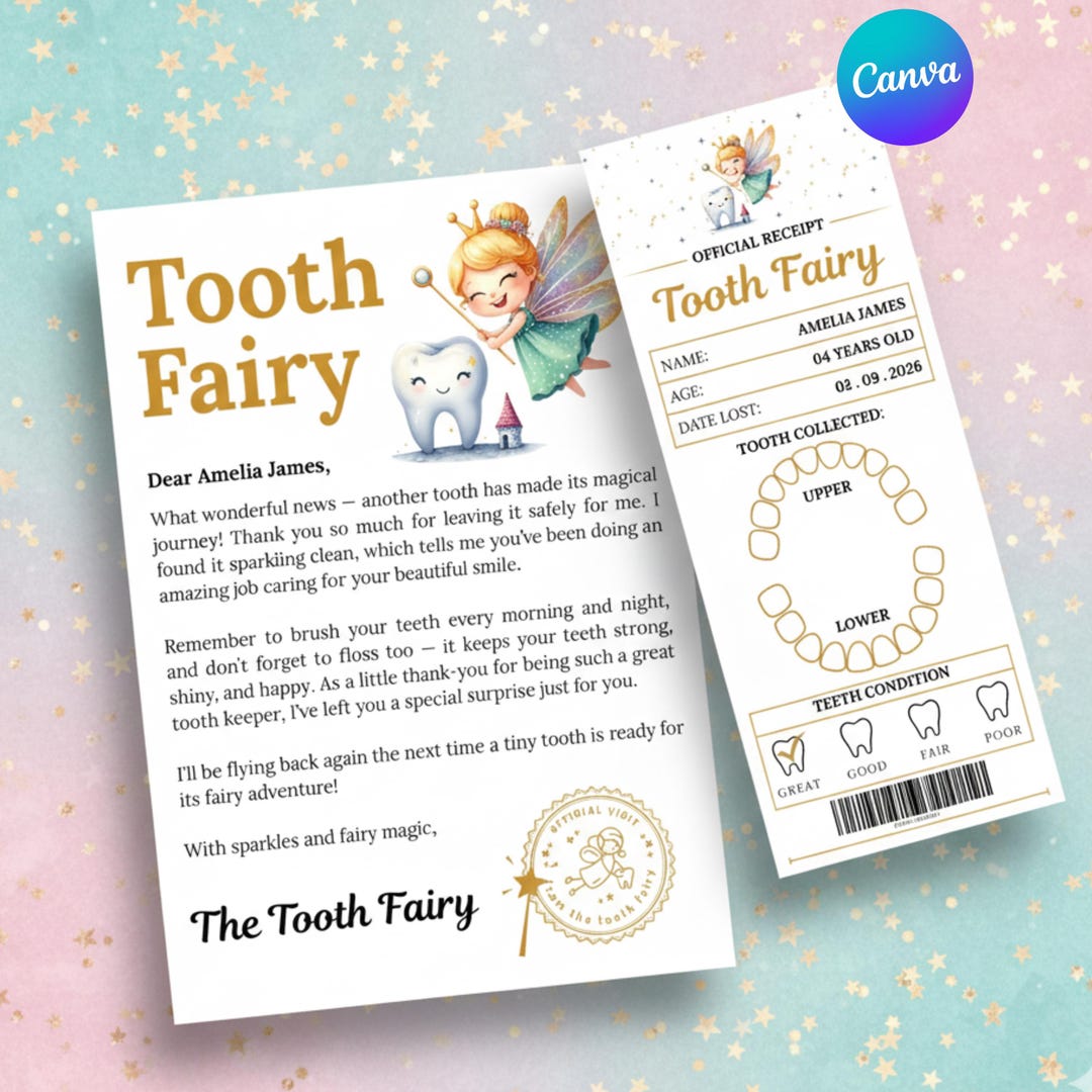 Editable Tooth Fairy Letter & Receipt Canva Template, Tooth Fairy Note ...