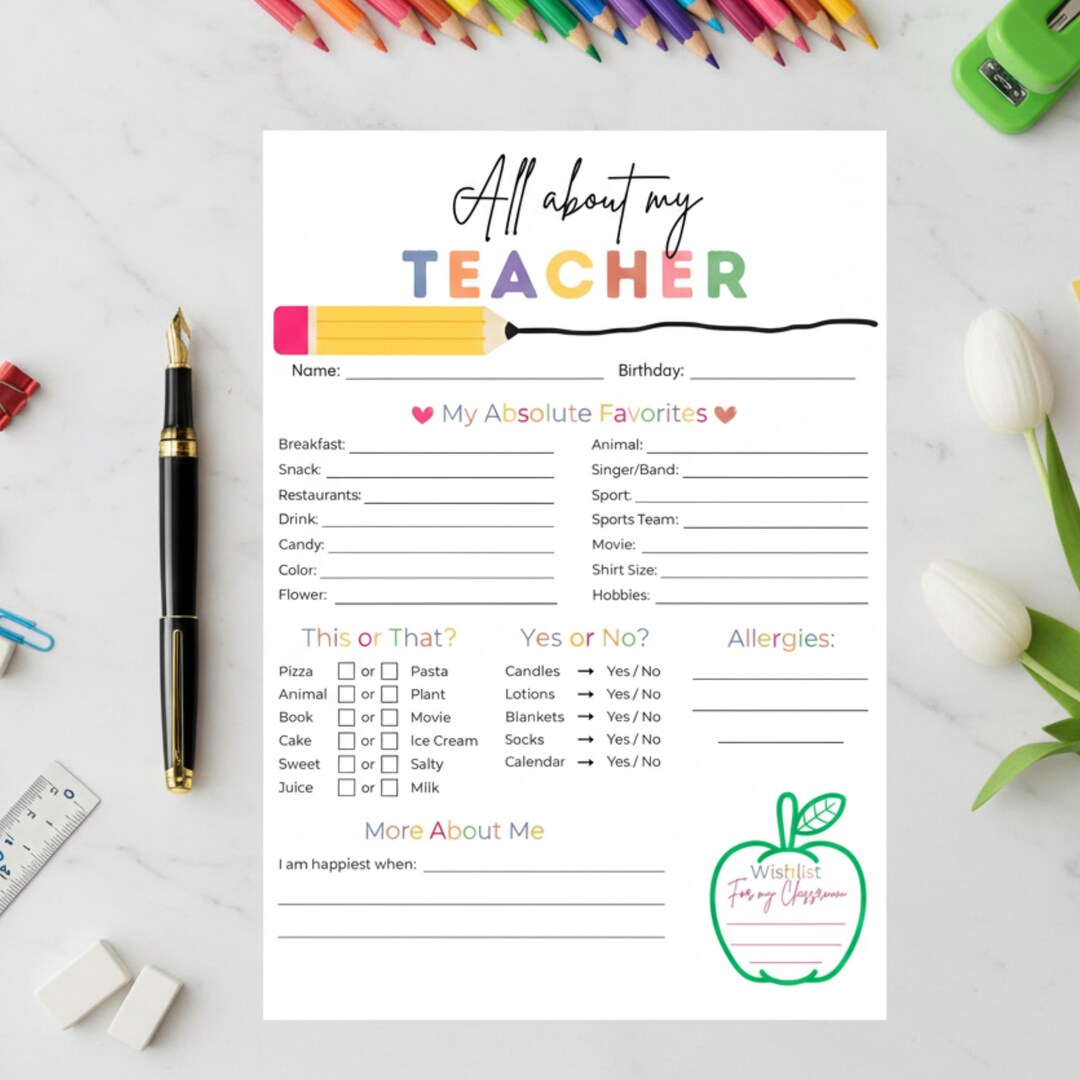 Editable All About My Teacher Activity Page, Teacher Favorites ...