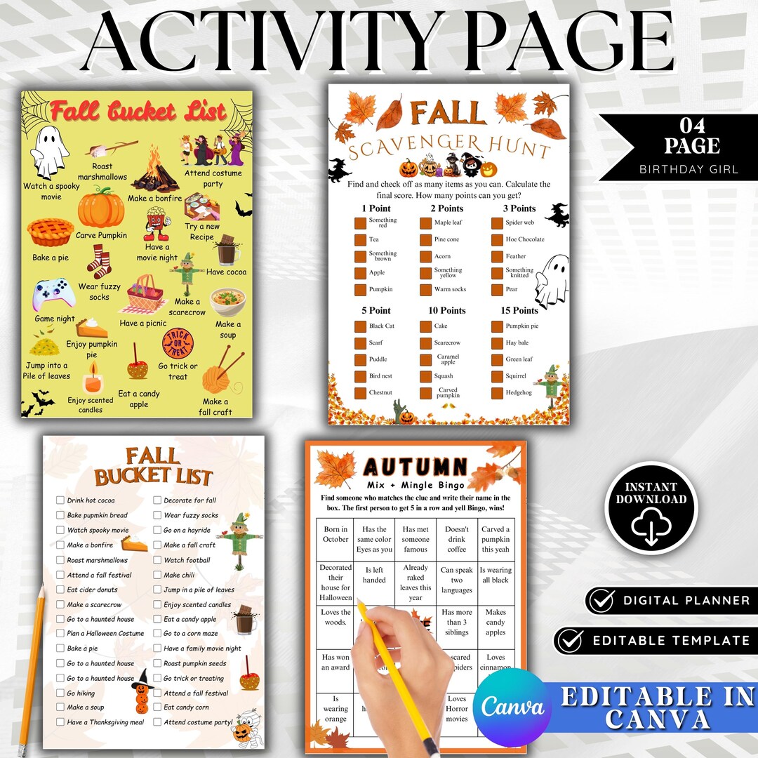 Fall Games Bundle Printable, Fun Autumn Bingo Activities for Kids ...