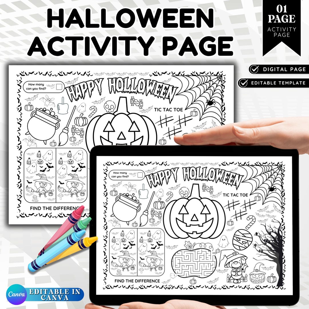 Halloween Activity Placemat for Kids – Fun Coloring Pages Editable ...