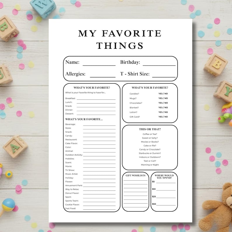 My Favorite Things Survey Printable, Employee Favorites List ...
