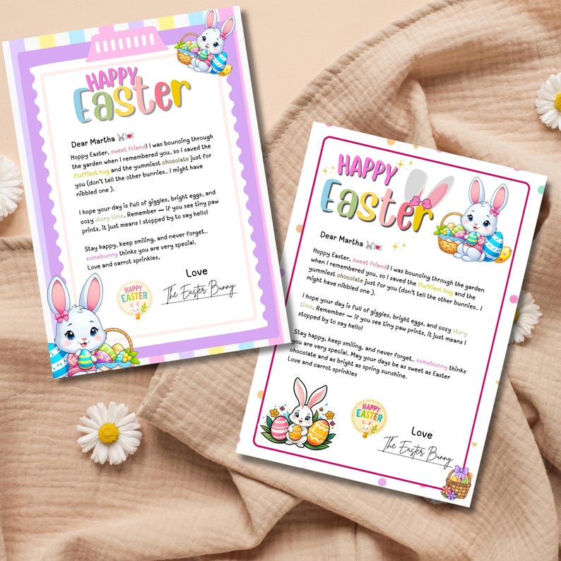 Editable Easter Bunny Letter, Personalized Printable Template for Kids ...