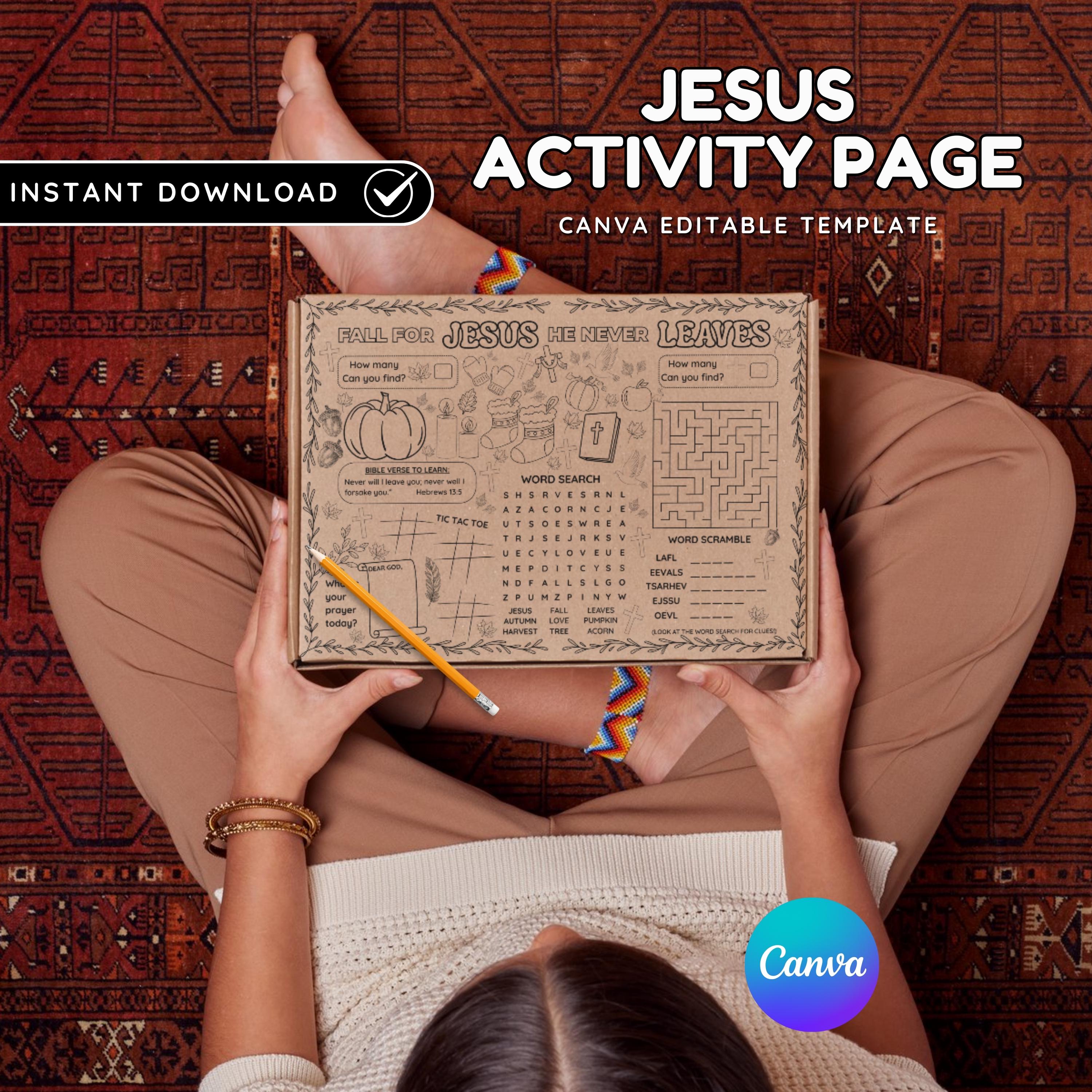 Bible Activity Placemat for Kids: Nativity & Christian Coloring Page, 8 ...