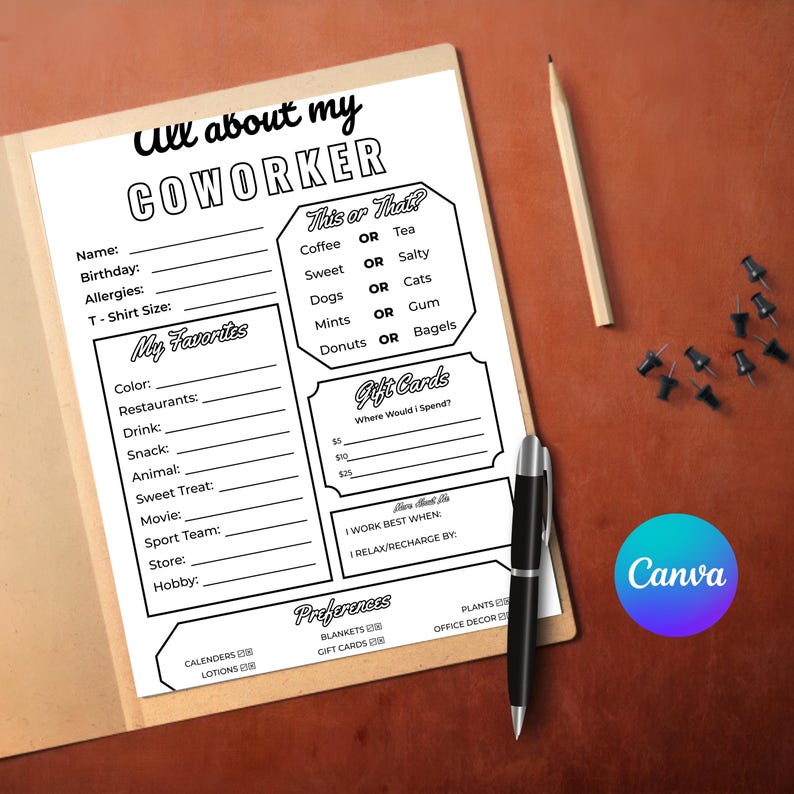 Coworker Info Sheet: Team Building Questionnaire (PDF Printable ...