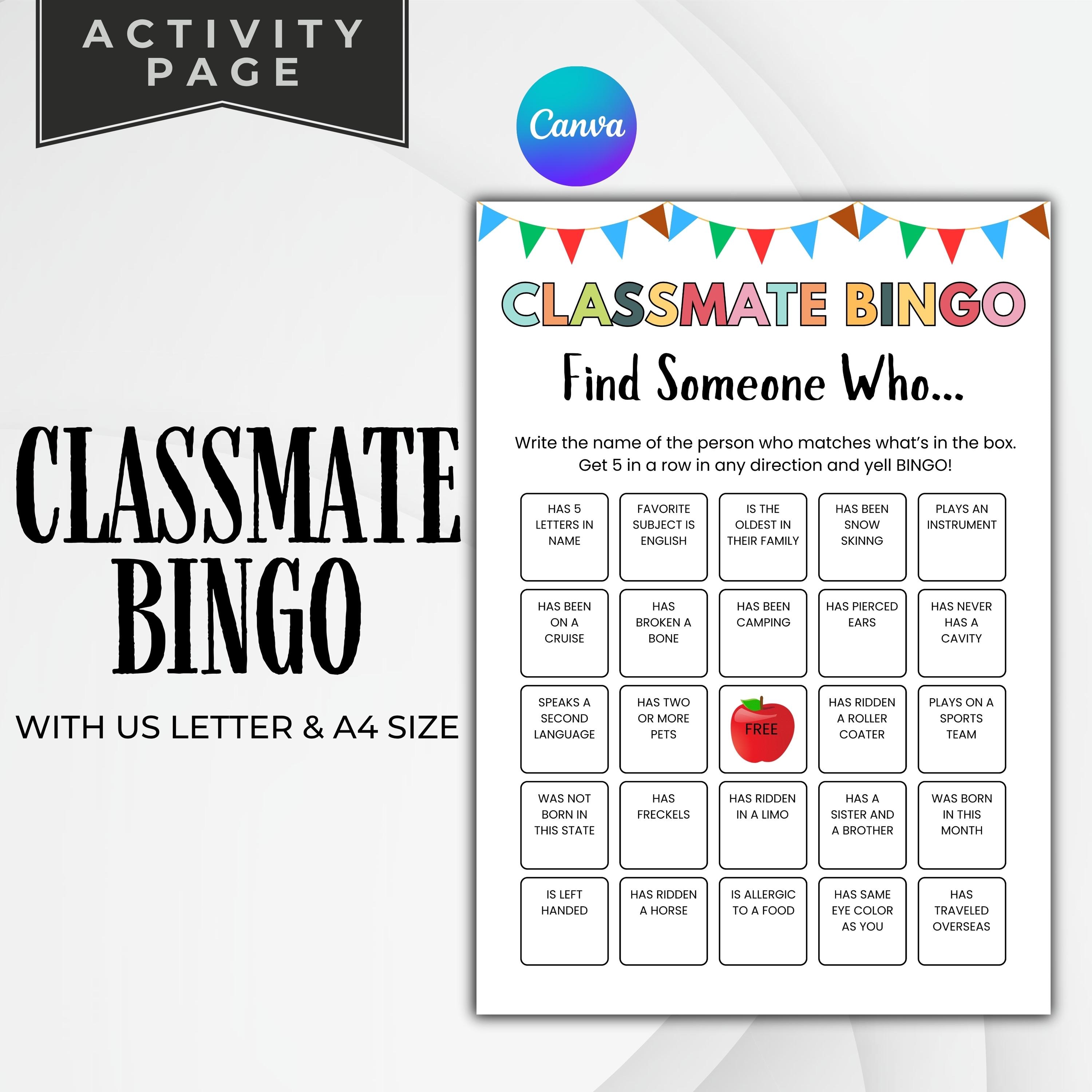 Classmate Bingo Icebreaker: Back to School Activity (editable Canva ...