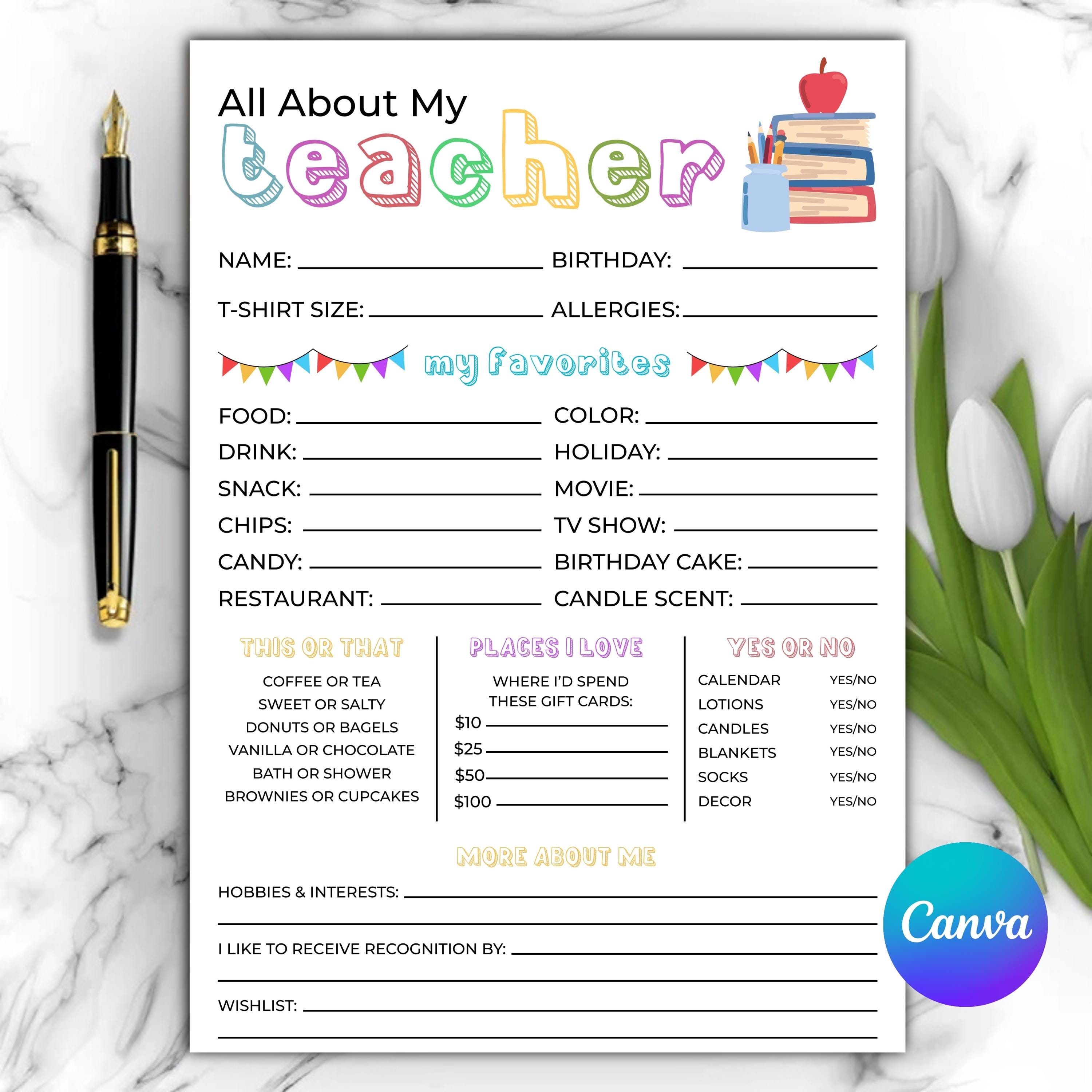 Teacher Favorites Printable Bundle: Back to School Questionnaire (PDF ...