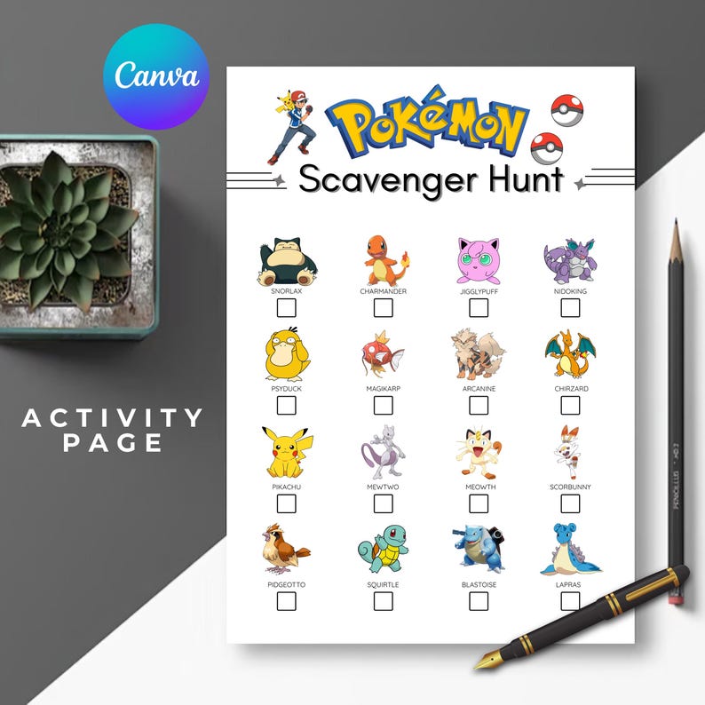 Pokemon Scavenger Hunt Printable Game: Birthday Treasure Hunt Activity ...