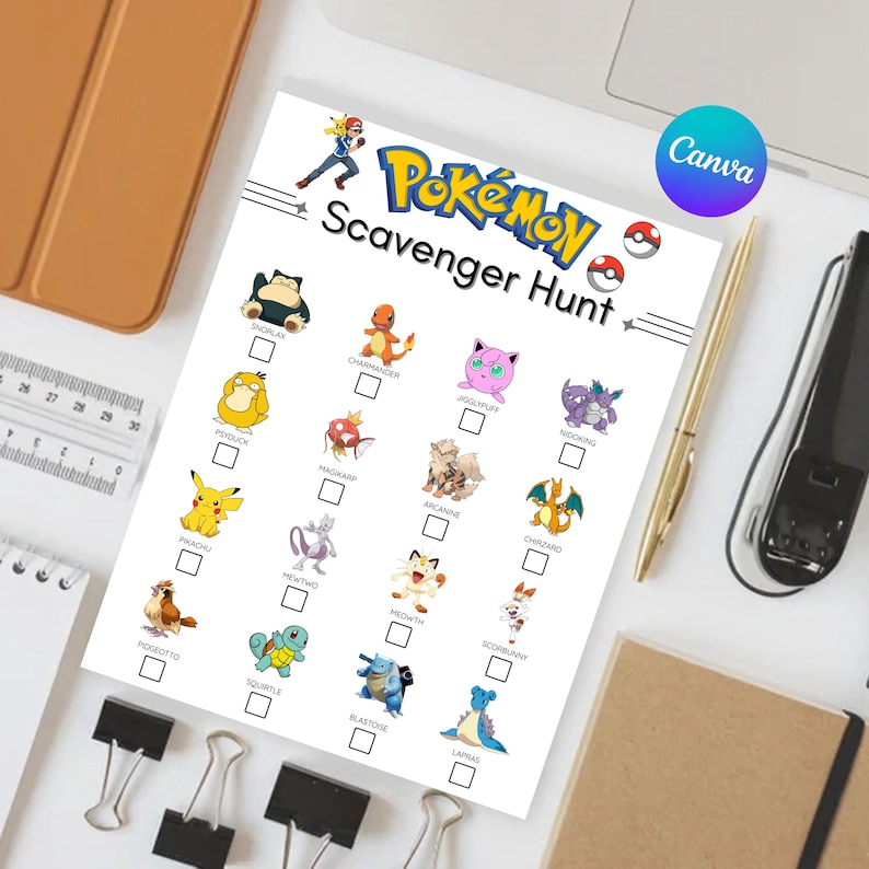 Pokemon Scavenger Hunt Printable Game: Birthday Treasure Hunt Activity ...