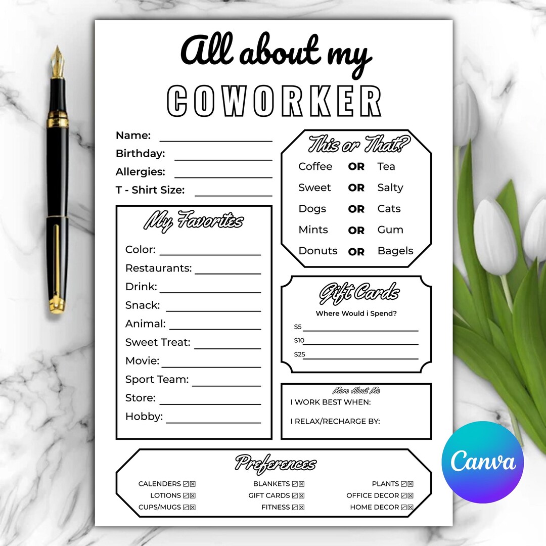 Coworker Info Sheet: Team Building Questionnaire (PDF Printable ...