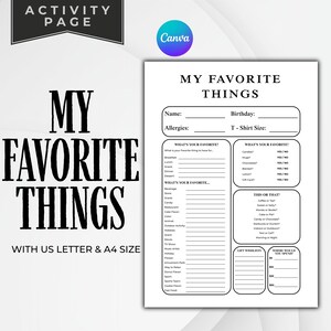 Editable Favorite Things Survey: All About Me Printable (PDF Download ...