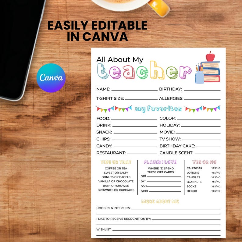 Teacher Favorites Printable Bundle: Back to School Questionnaire (PDF ...