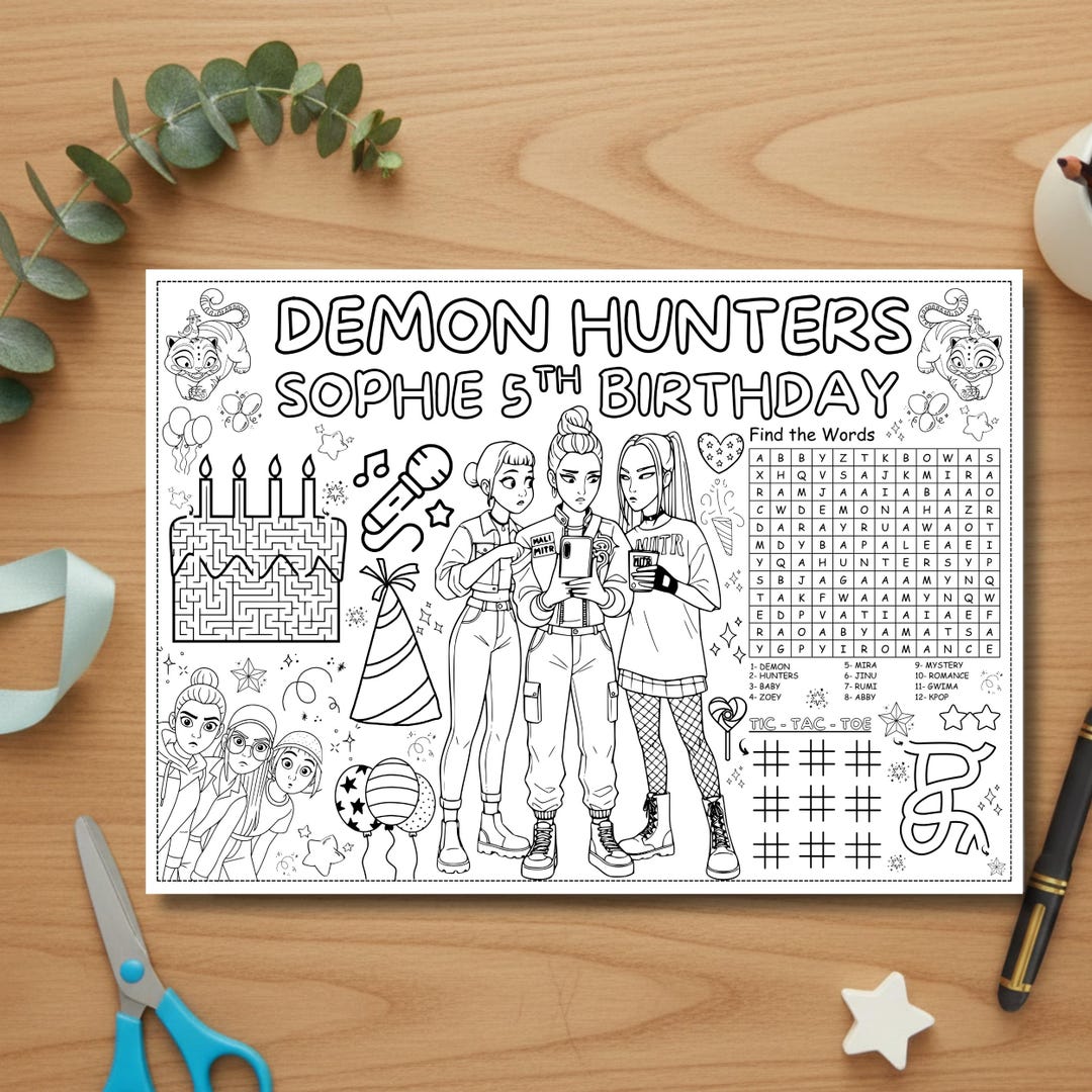 K-pop Demon Hunters Birthday Activity Sheet Printable Huntrix Theme ...