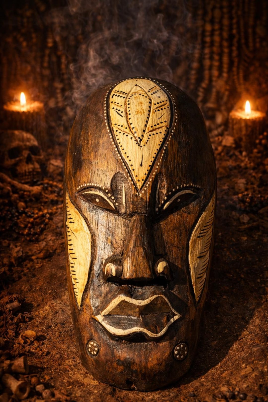 The White Marked Watcher - Hand-carved Wooden Mask of Ancestral Sight ...